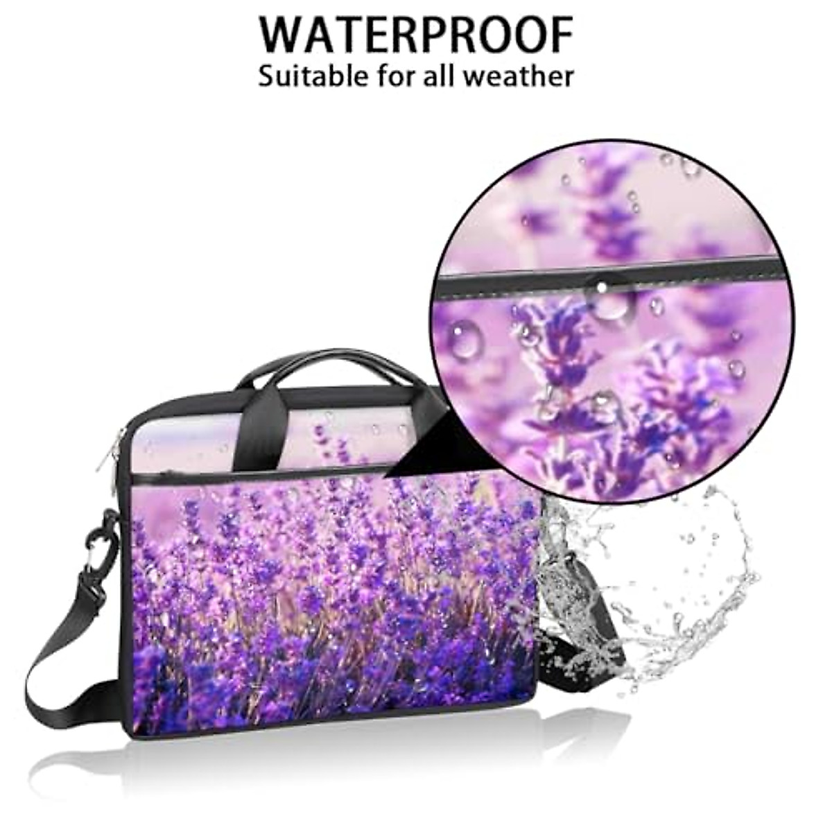 Lavender Laptop Computer Bag Waterproof Shoulder Messenger Bag 13-15 inch Durable Laptop Tote Bag with Shoulder Strap Handle Lightweight Crossbody Briefcase