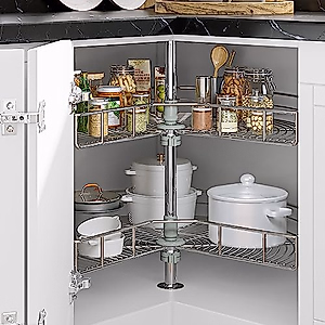 YITAHOME 28-Inch Kidney Shaped Chrome Pie Cut 2-Shelf Lazy Susan Corner Organizer for Kitchen Cabinet Blind Corner Storage with Telescoping Mount, Silver