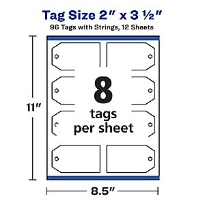 Avery Printable Blank Gift Tags with Sure Feed, 2" x 3.5", White, 96 Customizable Tags with Strings (22802)