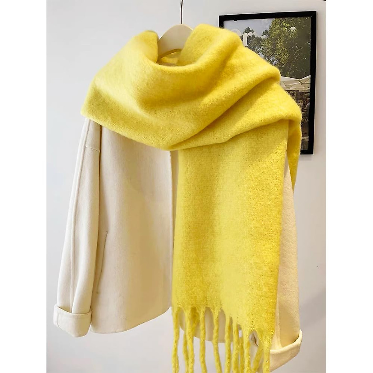 OUNIYA Large Chunky Scarf Oversized Fluffy Scarves Cashmere Feel Blanket Soft Big Wool Thick Winter Warm Women (yellow)