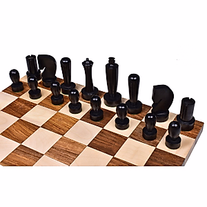 RoyalChessMall-3.9" Berliner Modern Minimalist Chess Pieces Only Set- Weighted Ebonised Boxwood