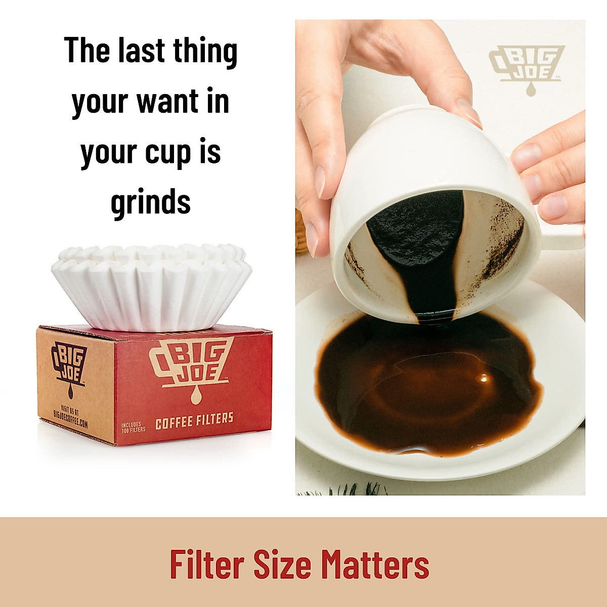Big Joe® Large Coffee Filters (500 Count) - Tall Walled Commercial Coffee Filters (4 ¼ Inch base, 2 ¾ Inch Walls, 9 ¾ Inch Laying Flat) - Compatible with BUNN and 12-Cup Home & Commercial Machines