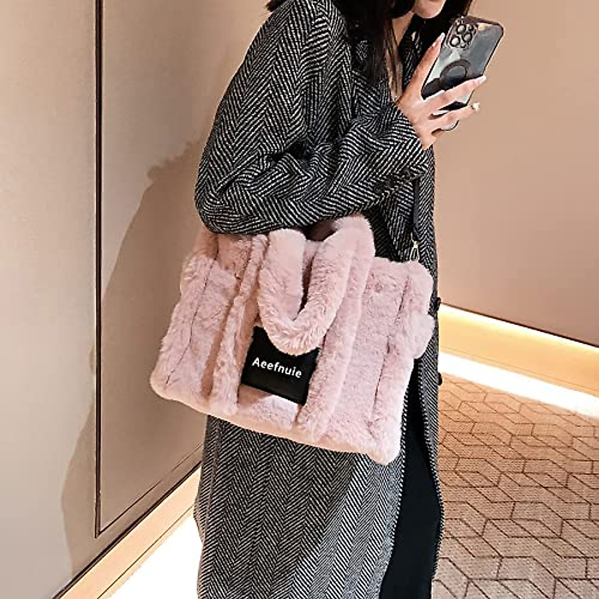Women Handbags, Winter Fashion Plush Soft Fluffy Tote Top Handle Messenger Tote Shoulder Bag