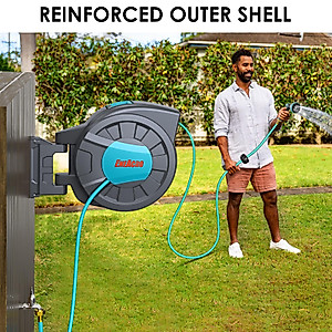 ENEACRO Retractable Garden Hose Reel with Wall Mount 1/2"×120ft with 10 Pattern Hose Nozzle, Brass Connector, Auto Rewind/Any Length Lock/ 180° Swivel Bracket, Ideal for Garden Watering