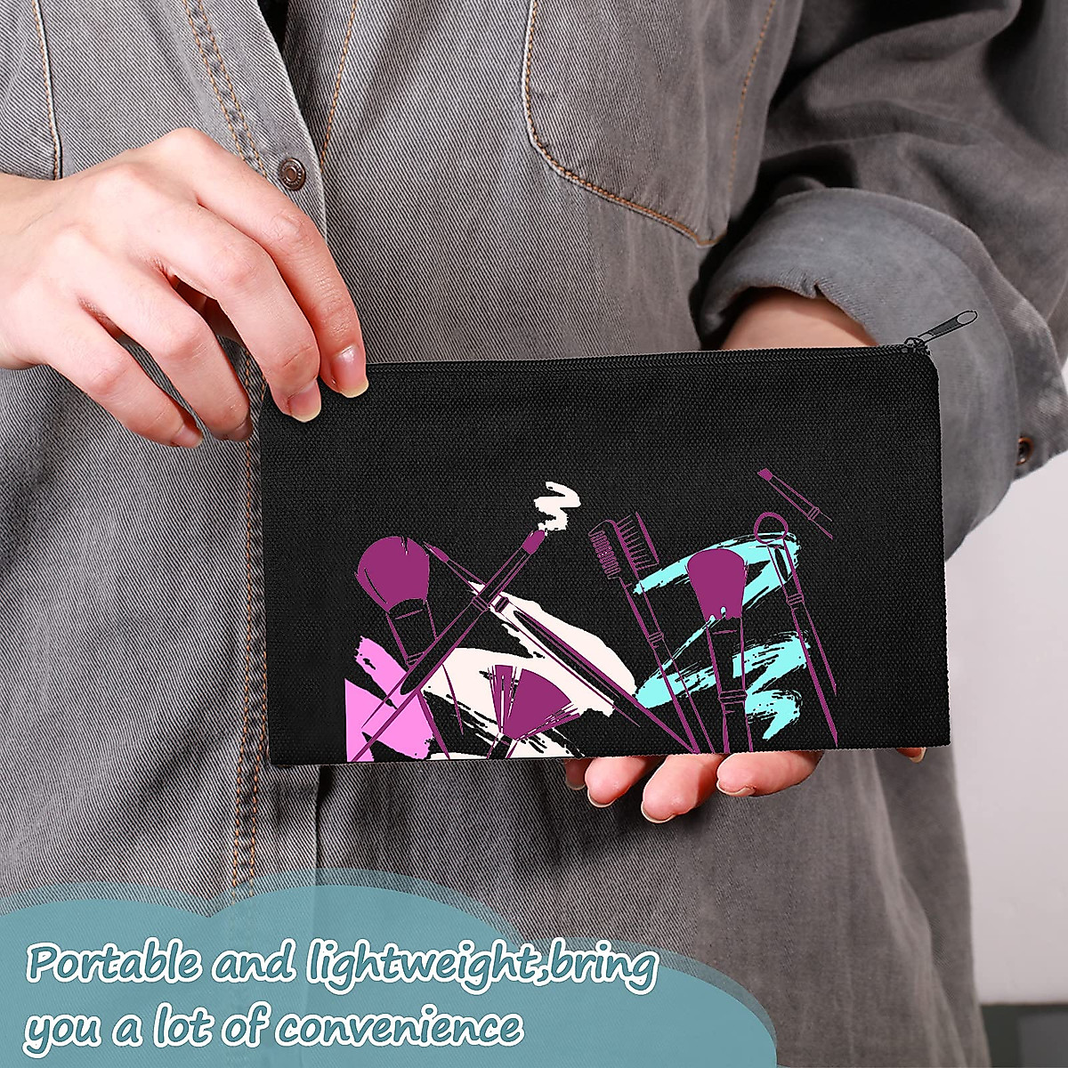 Weewooday 50 Pieces Canvas Cosmetic Bags Sublimation Canvas Makeup Bags with Zipper Pouch Bags Plain Makeup Pouch Blank DIY Craft Bags for Travel Stationery Cosmetic (Black)