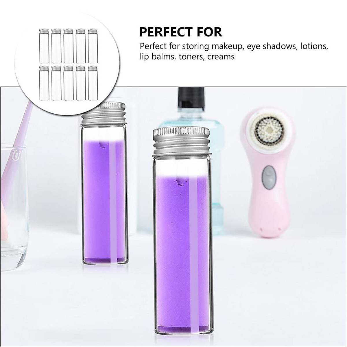 Cabilock 10pcs Clear Flat Glass Test Tubes with Screw Caps Large Test Tubes Containers for Bath Salt Candy Storage 80ml