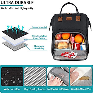 Gifts for Him Her, Extra Large Lunch Backpack, 17 Inch Travel Laptop Backpack for Women Men, USB Port College School Student Bookbag, Insulated Cooler Backpack Lunch Box Nurse Work Backpacks, Black