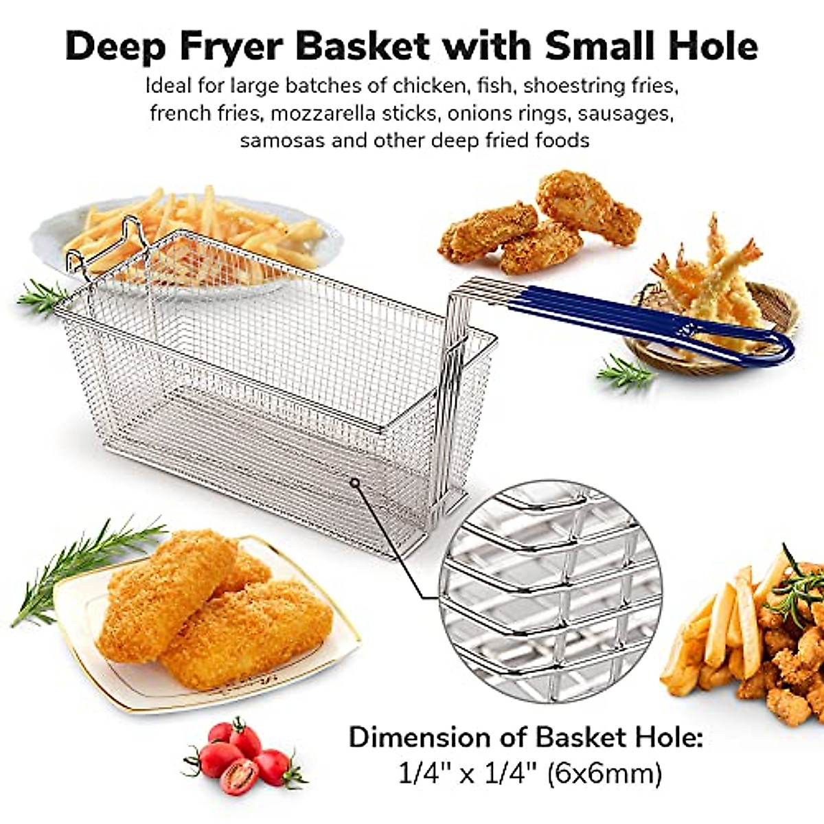 WeChef 2 Pack Deep Fryer Basket 13 1/4" x 6 1/2" x 6" with Non-slip Handle Restaurant Kitchen Chip Fish Commercial Fryer Basket