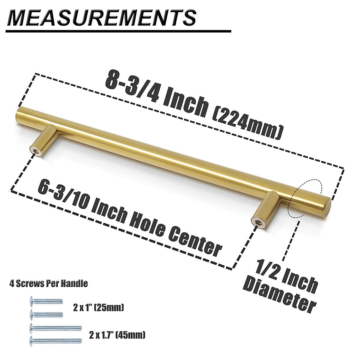 Probrico (10 Pack 6-3/10"(160mm) Hole Centers Cabinet Pulls Gold Dresser Drawer Euro Bar Pulls Golden Kitchen Cabinet Hardware T Bar Knobs Bathroom Handles
