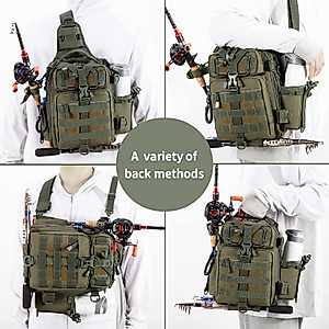 BLISSWILL Fishing Backpack Outdoor Tackle Bag Large Fishing Tackle Bag Water-resistant Fishing Backpack with Rod Holder Shoulder Backpack fishing gifts for men (Army Green)