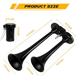 12V Air Horn Kit, Super Loud Train Horn for Truck, Air Horn Dual Truck Horn with Compressor for 12V Vehicles Trucks Pickup Trains Cars Boats (Dual black)