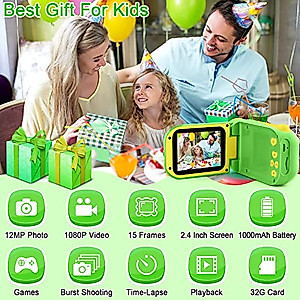 GKTZ Children Video Camera - Kids Digital Camera Toddler Toy Camcorder Birthday Gifts for Boys and Girls Age 3 4 5 6 7 8 9, 12MP Kids Video Recorder with 32GB SD Card - Green