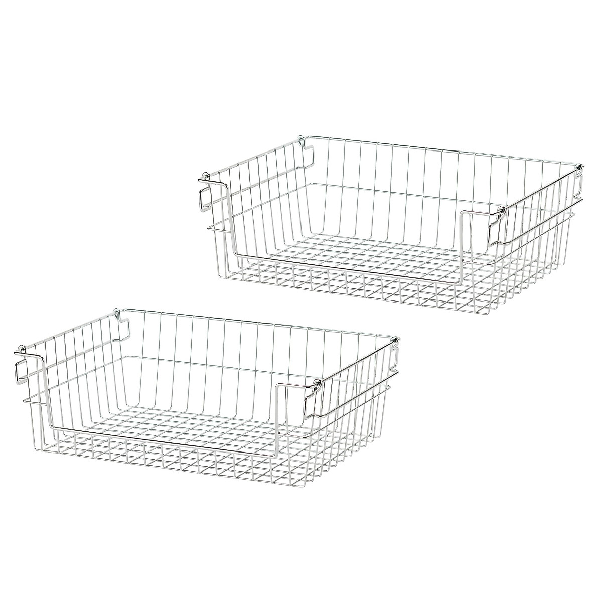 TRINITY 2-Pack Stackable Metal Wire Storage Baskets With Handles, EcoStorage Chrome, 19 Inches
