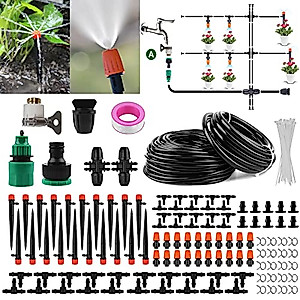 AUMIO Drip Irrigation Kit 115FT Garden Irrigation System 1/4" 1/2” Blank Distribution Tubing Watering System Adjustable Nozzle Automatic Irrigation Equipment for Greenhouse, Flower Bed, Patio, Lawn