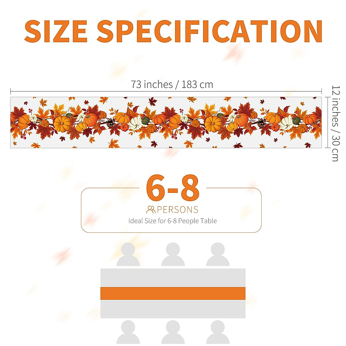 Ruisita Thanksgiving Table Runner 73 x 12 Inches Fall Maple Leaves Pumpkin Table Cloth Runner Polycotton Autumn Harvest Tablerunners for Thanksgiving Parties Decoration Fall Wedding Decorations