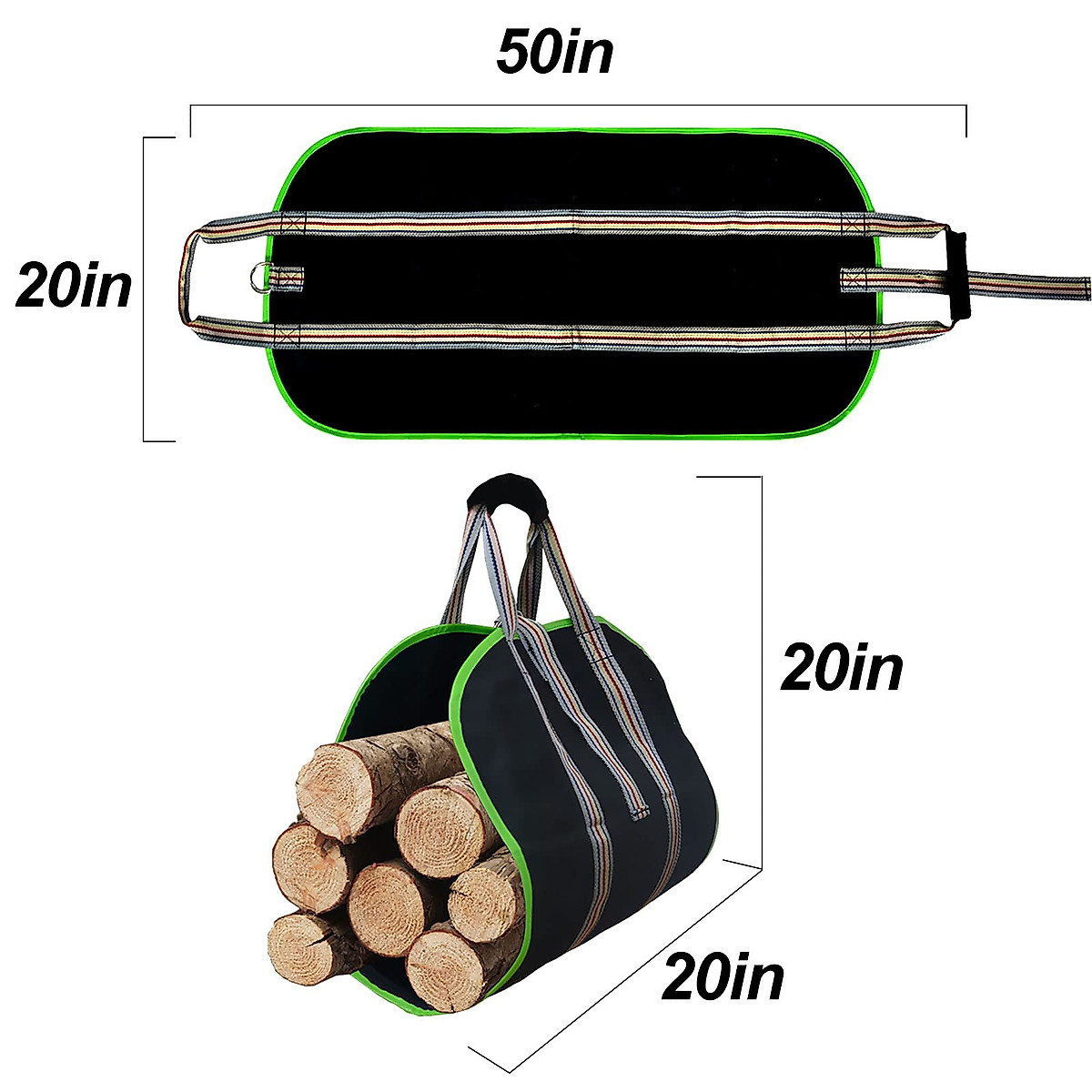 Sharellon Log Firewood Carrier Bag, Heavy Duty Wood Log Carrier Bag, Durable Canvas Log Carrier Tote Bag, Fireplace Wood Stove Accessories for Carrying Wood at Home or Camping