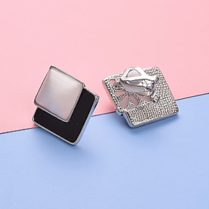 Yoursfs Black and White Clip On Earrings For Women Silver Large Clear Resin Non Pierced Earrings Fashion Jewelry