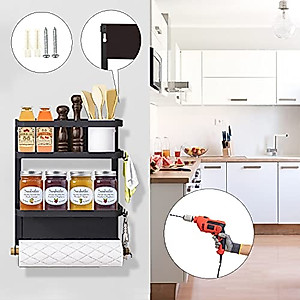 Magnetic Spice Rack, Magnetic Shelf with Paper Towel Holder 2 Tier Kitchen Refrigerator Storage Rack Fridge Magnet Organizer(Black, Medium)