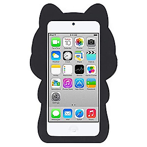 YONOCOSTA Cute iPod Touch 7 Case, iPod Touch 6 Case, iPod Touch 5 Case, Funny Kawaii 3D Cartoon Big Eye Black Cat Kitty Animals Soft Silicone Shockproof Cases Cover for Kids Child Girls Women