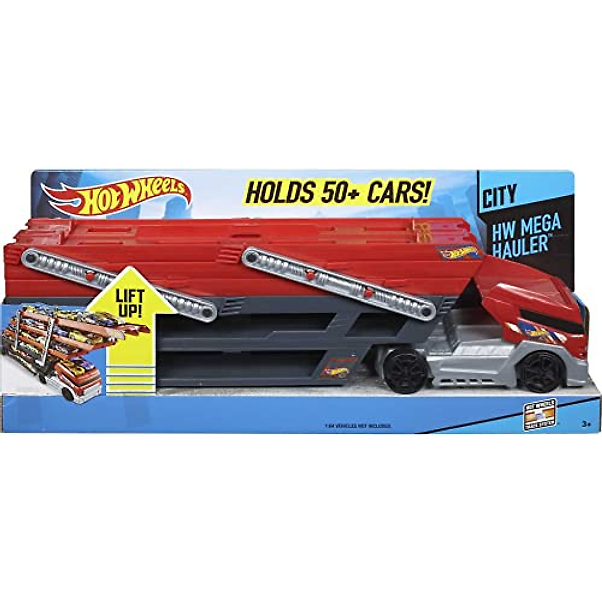 Hot Wheels Playset with Hw MEGA Hauler Toy Truck & 1:64 Scale Car, Stores 50+ Vehicles, Expands to 6 Levels