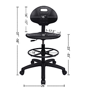 Aaron's Deluxe Polyurethane Drafting Lab Stool Chair, 18'' Adjustable Footring, 10'' Adjustable Height, 450 lb seat Capacity, Heavy Duty, Made and Built to Order here in The United States, Black