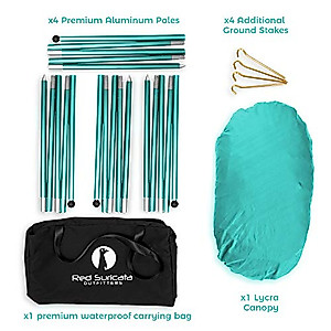 Red Suricata Family Beach Tent & Beach Canopy, UPF50 Sun Beach Shade, Sunshade with 4 Aluminum Poles, 4 Pole Anchors & Sand Shovel, Large & Portable Sun Shelter Tarp (Large, Turquoise)