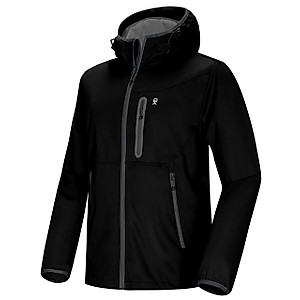Little Donkey Andy Men's Lightweight Hooded Softshell Jacket for Running Travel Hiking, Windproof, Water Repellent Black Size L