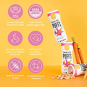 Serenity Kids 6+ Months Grain Free Puffs Toddler & Baby Snack | No Added Sugar, Gluten & Rice Free, Allergen Free | Made with Organic Cassava, Veggies, and Herbs | Carrot & Beet | 6 Count