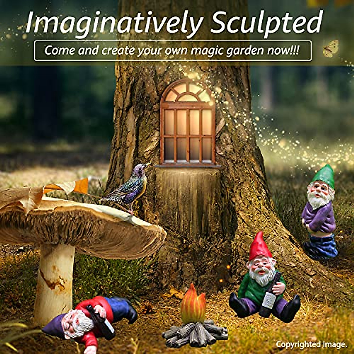 Fairy Drunk Garden Gnomes, Garden Gnomes Lawn Ornaments Miniature Gnomes Garden Decorations Funny Garden Gnomes Decor for Fish Tank, Fairy Forest, Small Garden & Flower Plant Pots