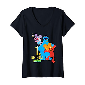 Womens Sesame Street 1st Birthday V-Neck T-Shirt
