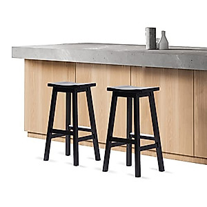 Black Bar Stools for Kitchen Island, Counter Height Bar Stools Set of 2, 30 Inch Wood Saddle Stool, Solid Wooden Seating with Footrest, Ideal for Breakfast Bar, Kitchen Island, Party Room, 2-Pack