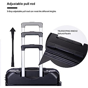 Tripcomp Luggage Sets Wear-Resistance Hardside Lightweight Suitcase Double Spinner Wheels, TSA Lock,Two Hooks, Scratch-resistant Carry-on,3 Piece Set(20inch 24inch 28inch) (Jet Black)