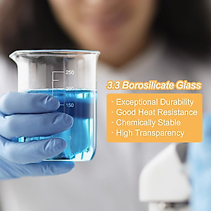 PATIKIL 250ml Low Form Glass Beaker, 6 Pack 3.3 Borosilicate Glass Graduated Printed Scale Measuring Cups with Spout for Kitchen Lab Liquids