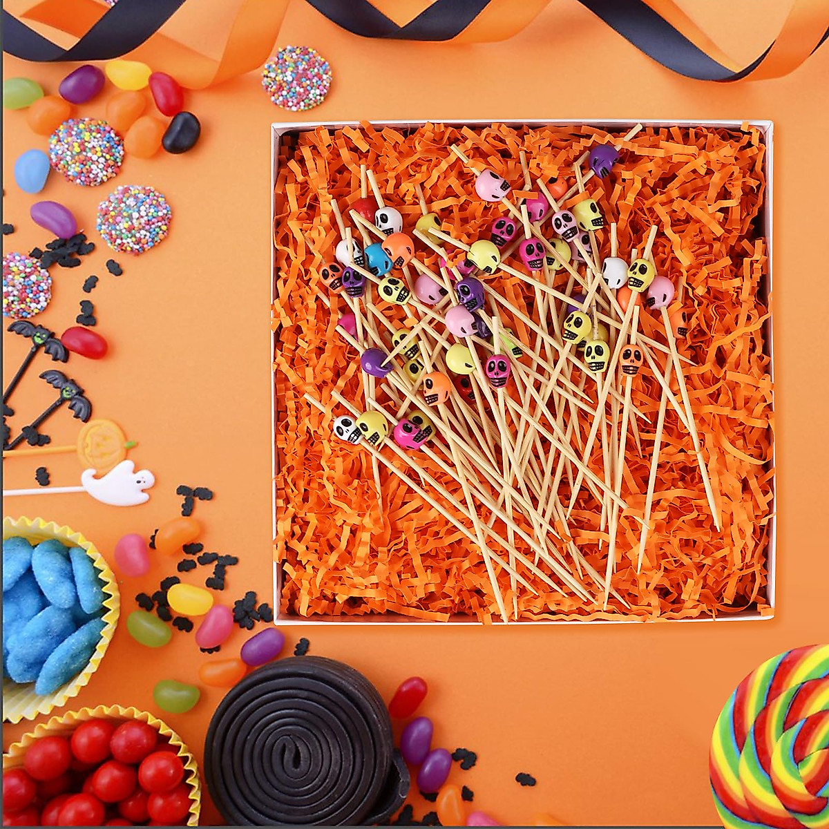 LOMIMOS 250g/8.8oz Halloween Orange Raffia Paper Confetti Shred,for Gift Wrapping Craft DIY Packaging Filling Party Decoration