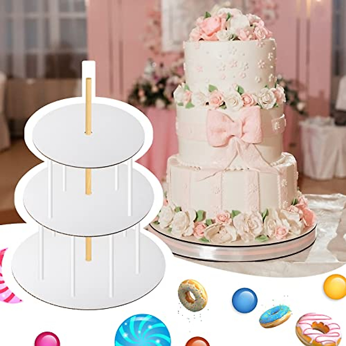 39 Pieces Cake Boards and Plastic Dowels, Cake Boards Kit, Cake Stand, 15 Cardboard Cake Boards Bases, 24 Plastic Cake Drum for Tiered Cakes for Wedding Birthday Party (White)