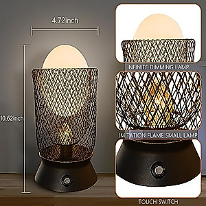 38°GARDEN LED Flame Table Lamp Battery Operated Rechargeable Ambience Lantern Metal Cage with Flickers Warm Light Touch Dimmable Bedside Lamp Cordless Nightlight Decor for Patio Porch Home Gift