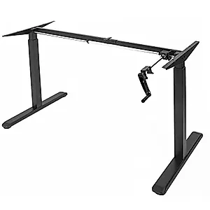 VIVO Black Manual Height Adjustable Stand Up Desk Frame with Hand Crank System, Ergonomic Standing 2 Leg Workstation, DESK-V101M