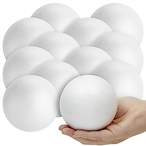 4 Inch White Foam Balls, Polystyrene for DIY Crafts, Art, School Supplies, Decorations (12 Pack)