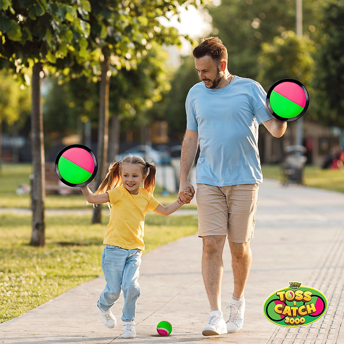 YoYa Toys Toss and Catch Ball Game Upgraded Set - Outdoor Kids Sports Activities - Outside Fun Summer Toy for Beach, Backyard, Park, Yard Lawn, Camping for Ages 4-12, 2 Catch Paddles, 2 Sticky Balls