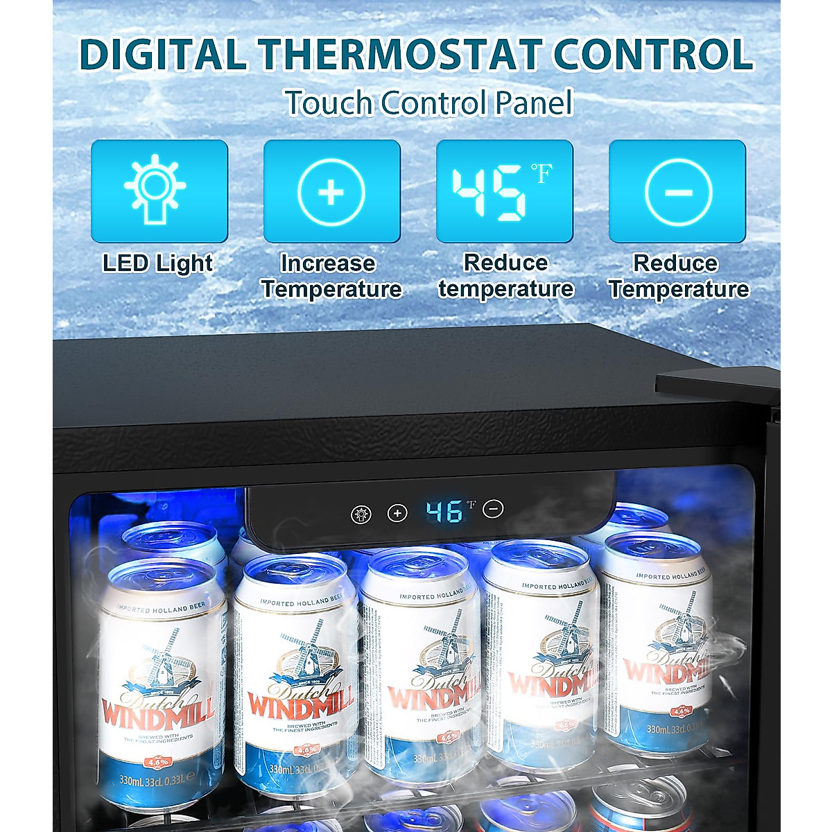 Electactic 50 Cans Beverage Refrigerator Cooler, 1.3 Cu.ft Mini Fridge Countertop Drink Cooler with Glass Door for Beer, Soda,Wine, Adjustable Digital Temperature Control for Home Dorm Bar, Black