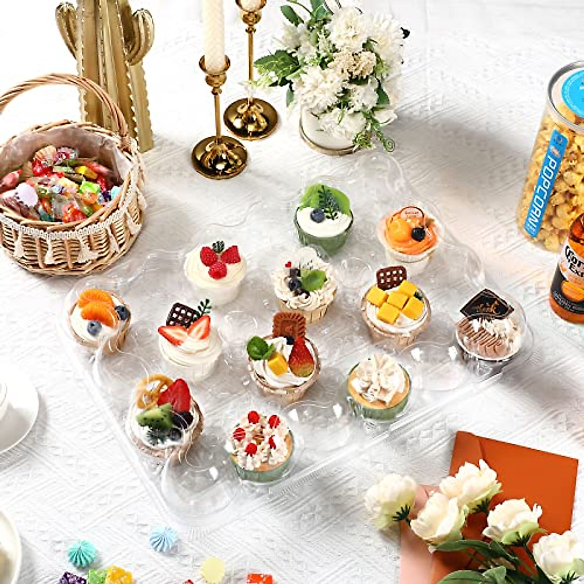 20 Sets Cupcake Containers 24 Count Cupcake Holders Stackable Cupcake Boxes Clear Disposable with Detachable Tall Dome Lid Plastic Cupcake Trays for Wedding Birthday Kitchen Baking Supplies