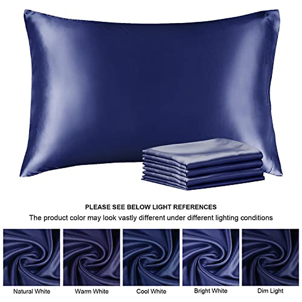BEDELITE Satin Silk Pillowcase for Hair and Skin, Navy Pillow Cases Standard Size Set of 4 Pack Super Soft Pillow Case with Envelope Closure (20x26 Inches)