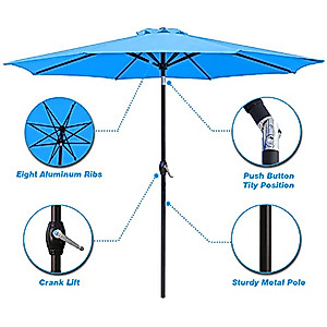 Greesum 9FT Patio Umbrella Outdoor Market Table Umbrella with Push Button Tilt, Crank and 8 Sturdy Ribs for Garden, Lawn,Backyard & Pool,Blue