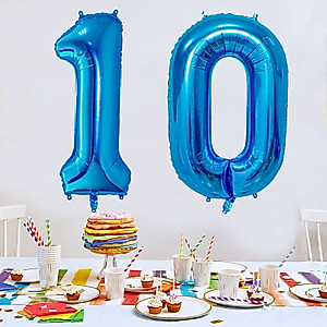 Number 10 Balloons 32 inch Digital Balloon Alphabet 10th Birthday Balloons Digit 10 Helium Balloons Big Balloons for Birthday Party Supplies Wedding Bachelorette Bridal Shower, Blue Number 10