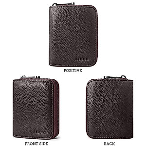 Linno RFID 20 Card Slots Credit Card Holder Genuine Leather Small Card Case for Women or Men Accordion Wallet with Zipper