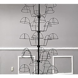 FixtureDisplays 6-Tier Hat Display Rack Free Standing Headwear Wig Rack Metal Floor Rack for Caps, Fits 30 Hats, 22" X 22" X 66" 18164-BLACK