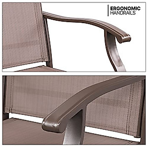 MoNiBloom Outdoor Swivel Patio Chair Set of 2, Breathable Fabric High Top Outdoor Chairs 360 Degree Swivel Patio Bar Stools with Metal Frame and High Back Design for Backyard Lawn Balcony, Brown