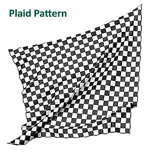 INAINI Black White Checkered Silk Scarf - Checkered Flag Bandana - Checkerboard Neck Scarf - Pure Natural Silk Handkerchief 21" x 21 inch
