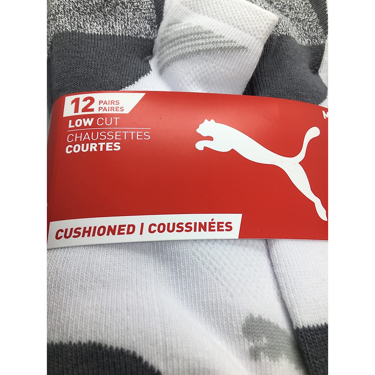 PUMA Mens No Show Low Cut Moisture Control Sport Socks (Shoe Size 7-11) - White - 12 Pack