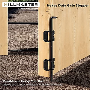 HILLMASTER Upgrade 18" Heavy Duty Cane Bolt Gate Drop Rod for Wood Fence, Steel Drop Bolts Cane Bolt Hardware for Wooden Gater and Holding Doors, Black Finish